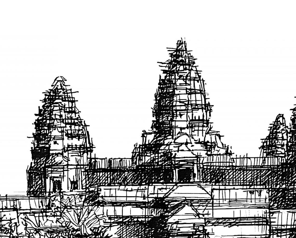 Angkor Wat Sketch – Hand-drawn Cambodia Temple Art, Travel Digital ...