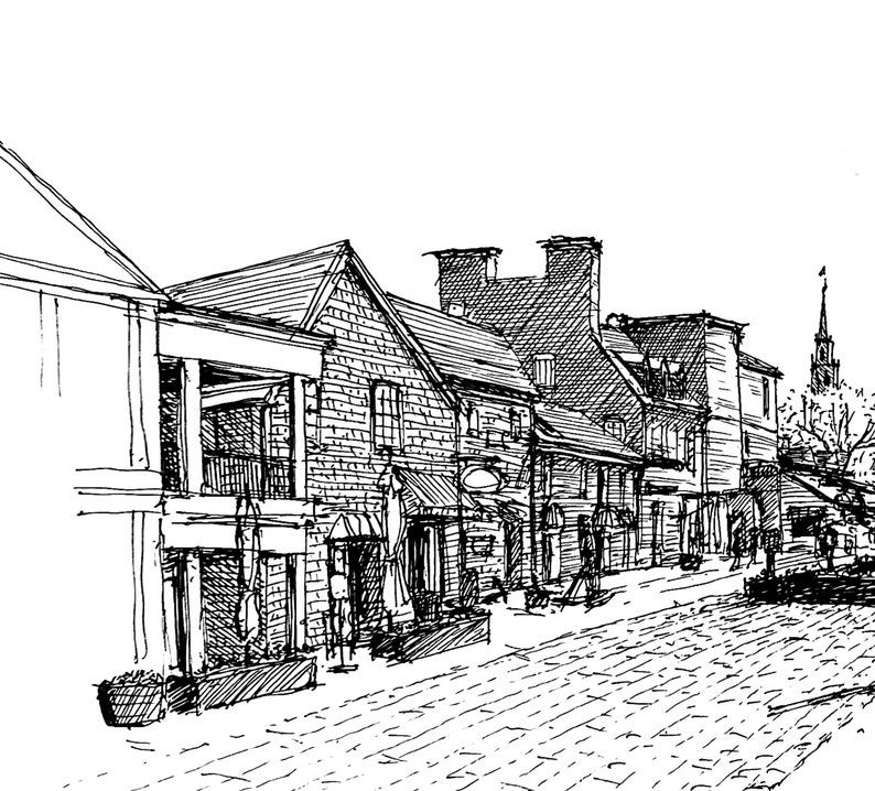 Newport Rhode Island Sketch – Coastal Architecture Drawing Digital ...