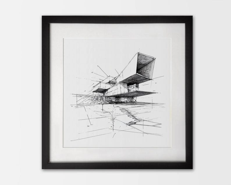 Architectural Concept Sketch – Modern House Design Drawing, Digital ...