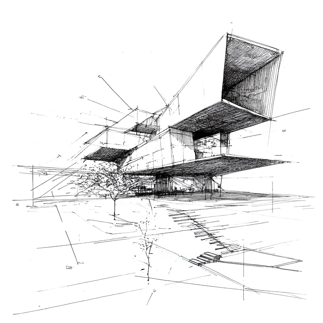Architectural Concept Sketch – Modern House Design Drawing, Digital ...