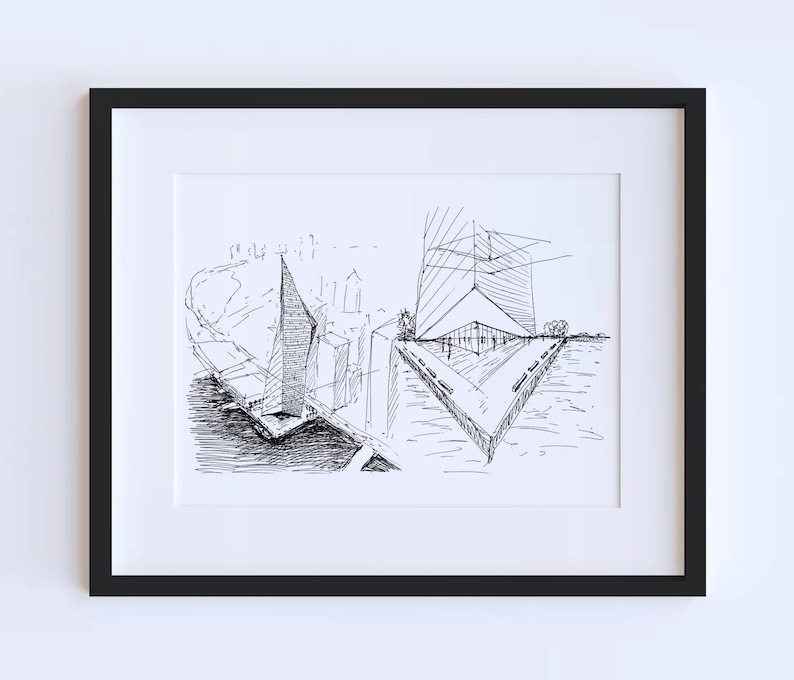 Architecture Concept Sketch – Hand-drawn Modern Building Design Print ...