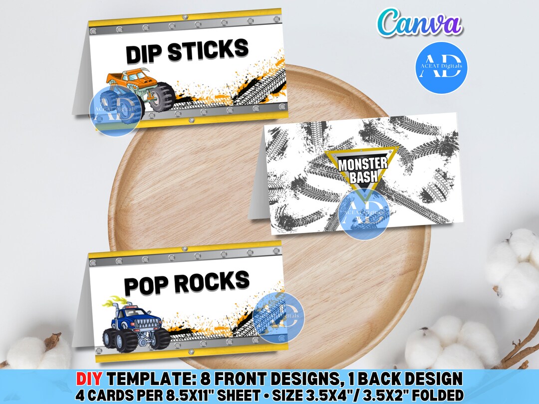 Monster Truck, DIGITAL DIY Template Food Tent Food Label Food Cards ...