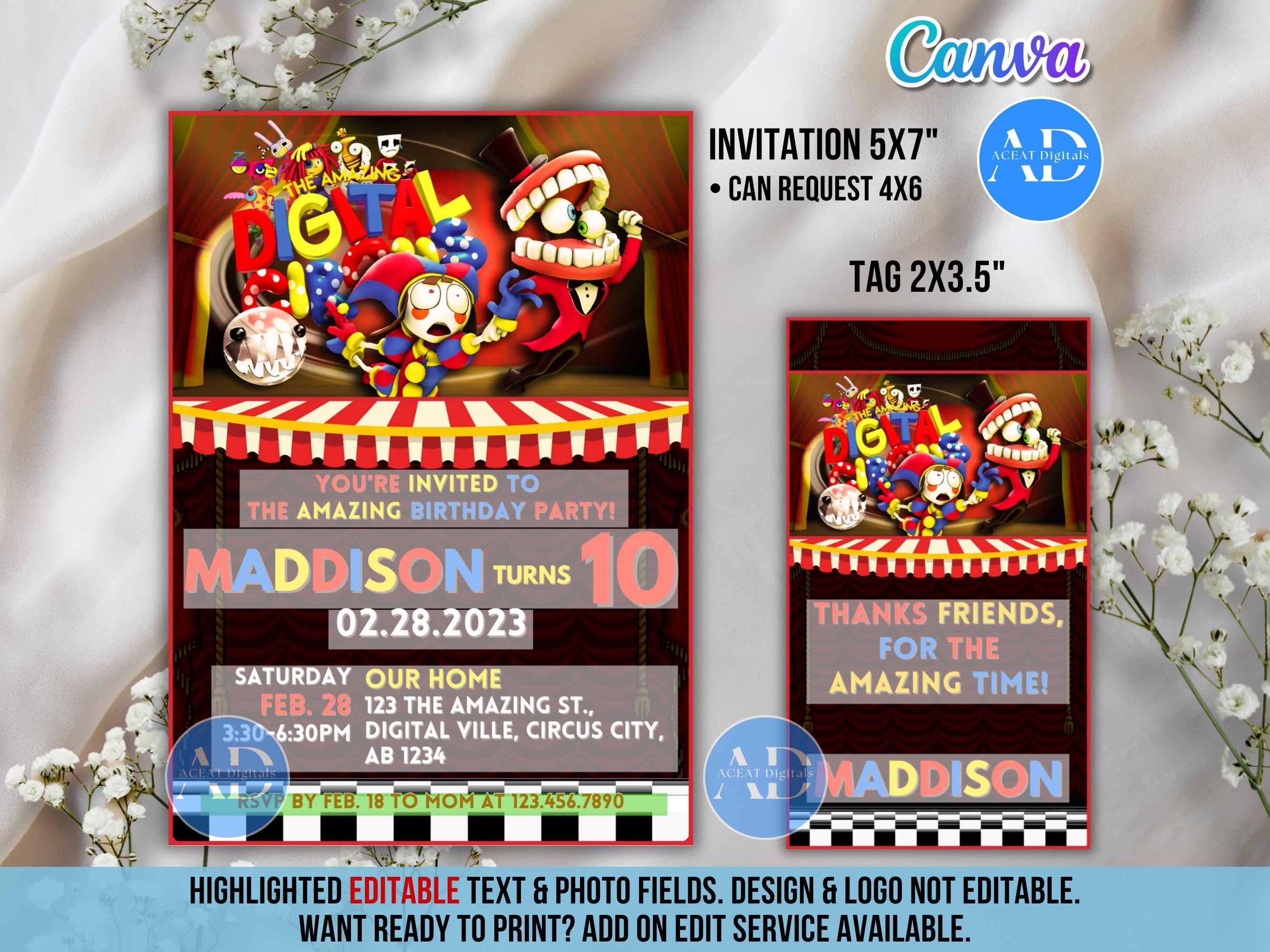 Plantilla de invitación DIY DIGITAL de circo asombroso, tarjeta de ...