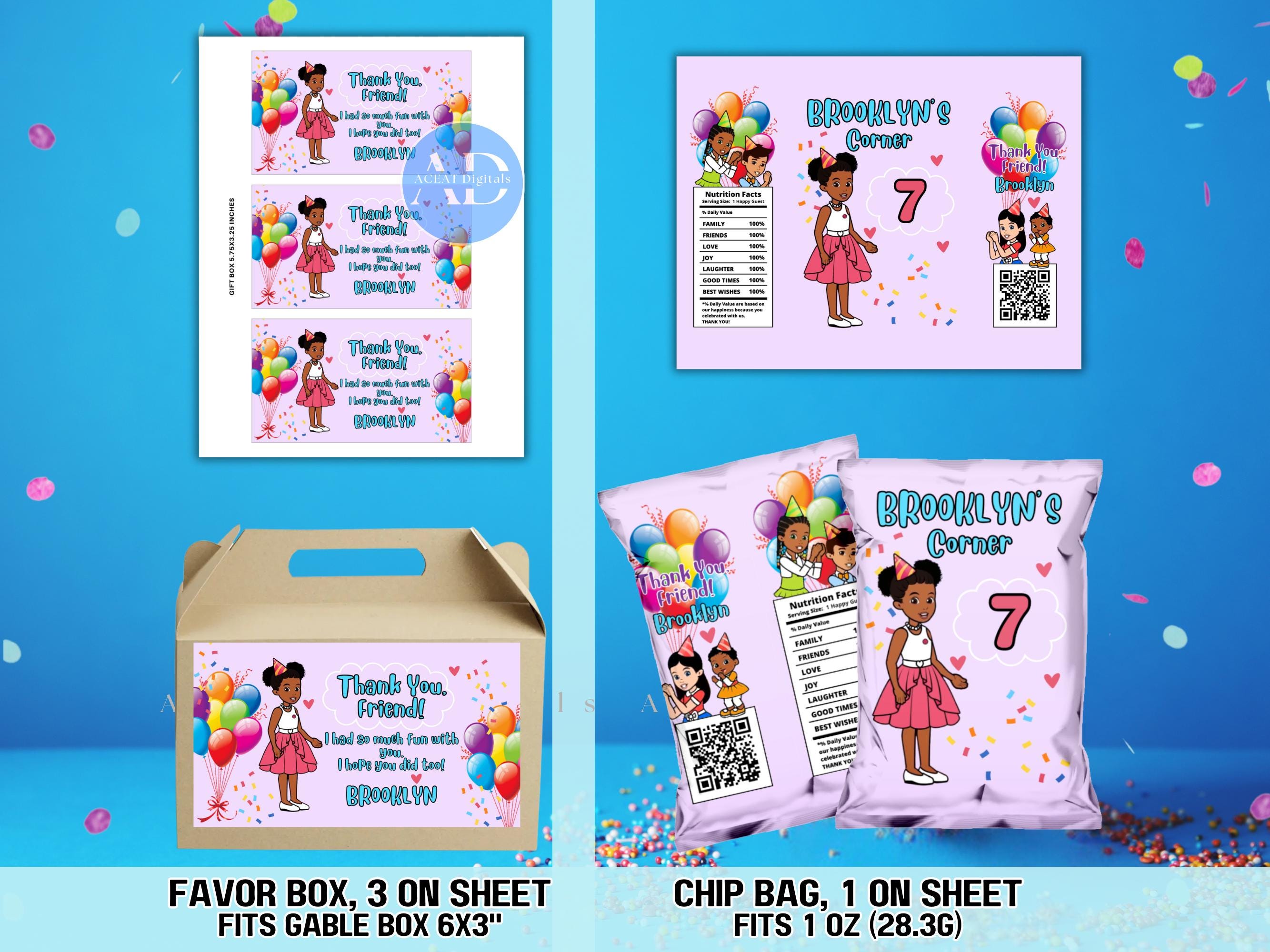 Customized Girl's Side, Party Set DIGITAL Labels Chip Bag, Water Bottle ...