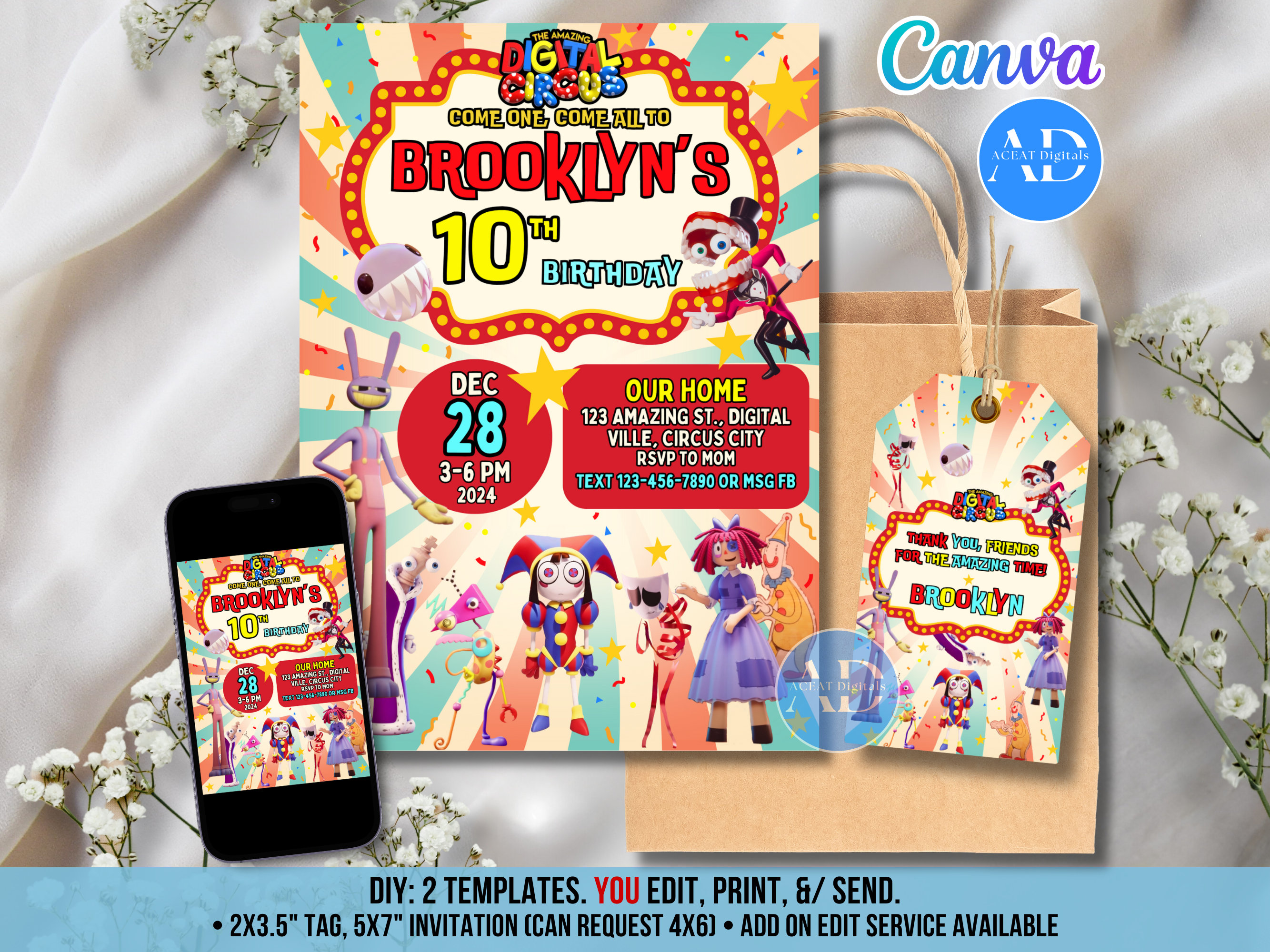 Amazing Circus DIGITAL DIY Template Invitation Invite Thank You Card ...