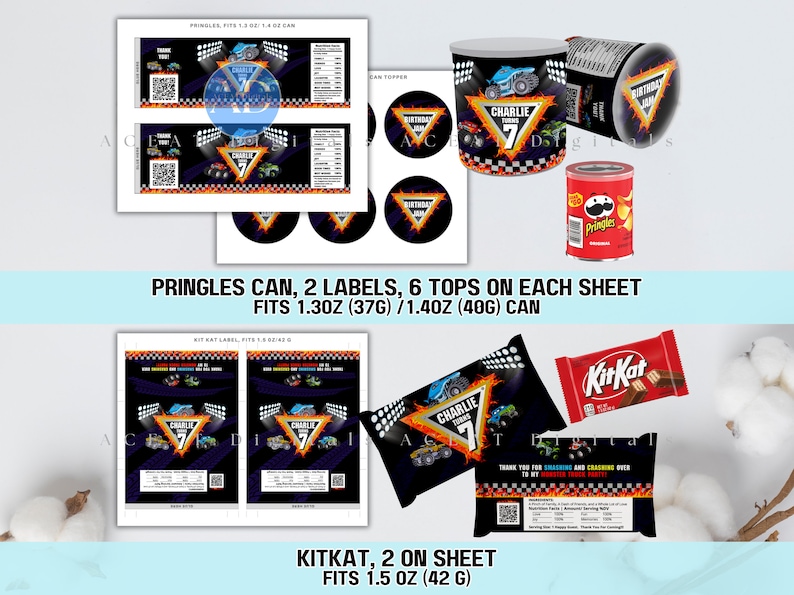 Monster Truck DIGITAL Bundle 6 Party Labels: Lollipop Kitkat R Krispie ...
