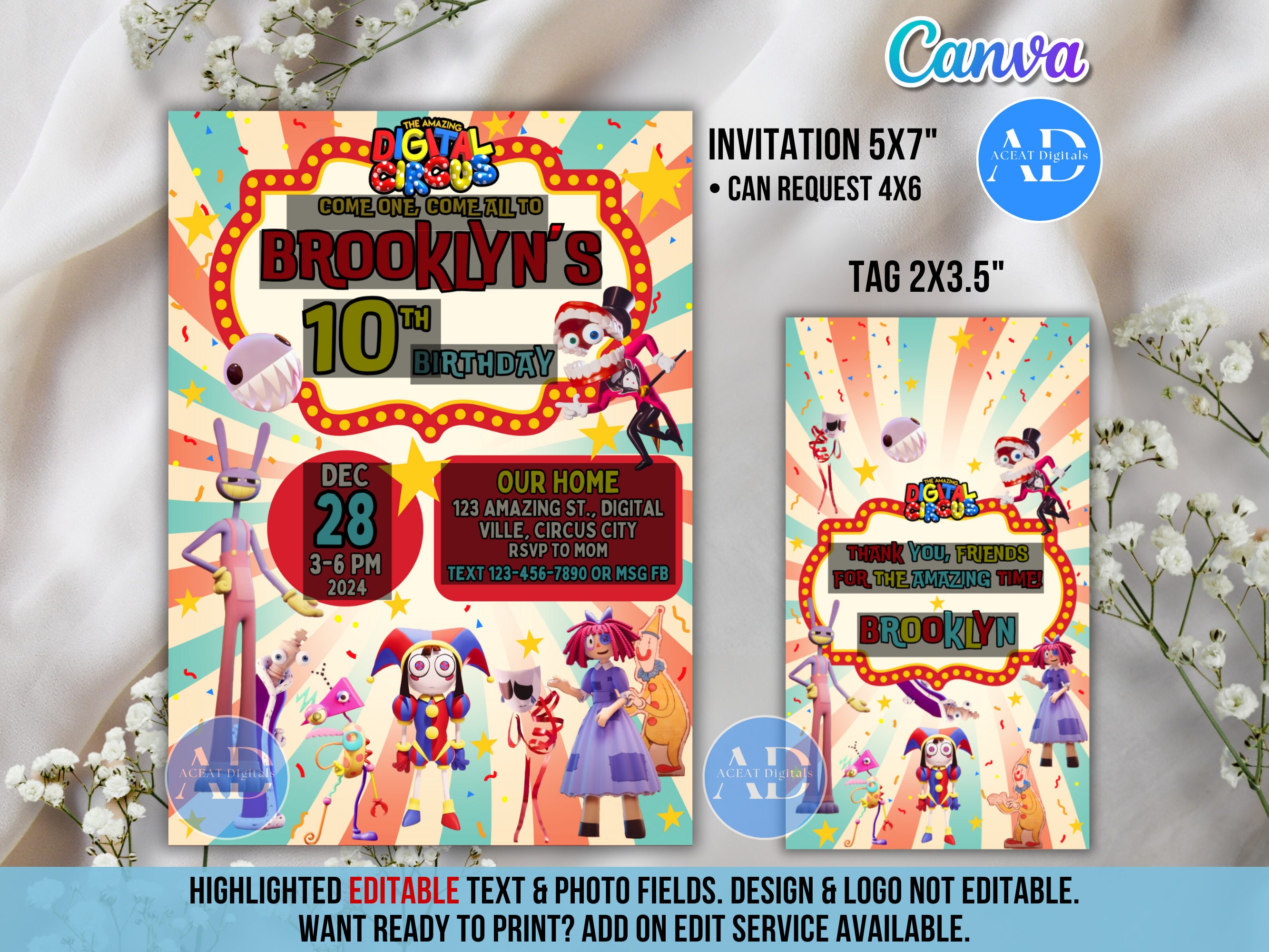 Amazing Circus DIGITAL DIY Template Invitation Invite Thank You Card ...