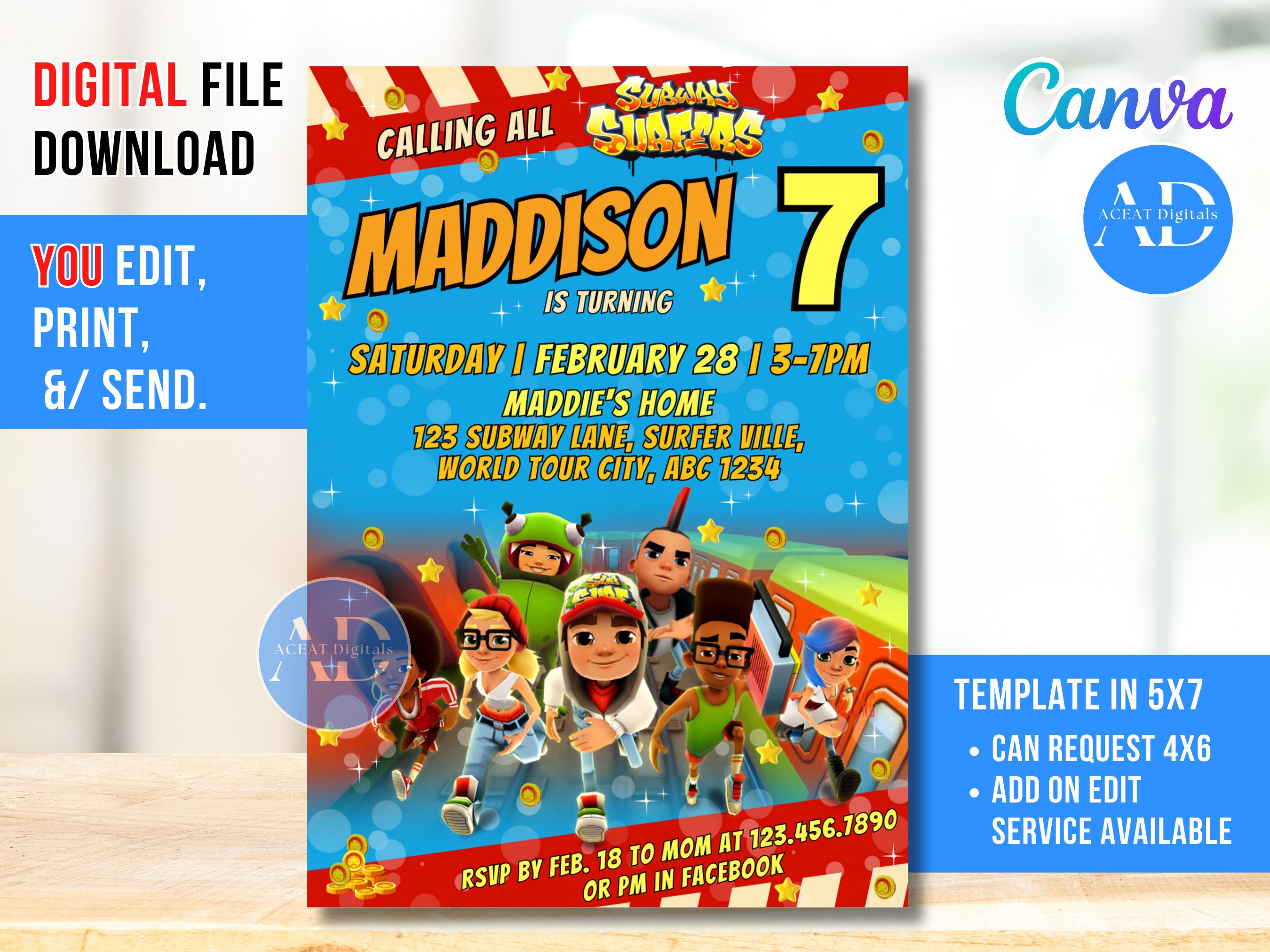 Subway Surfers Birthday Invitation, DIY Template (digital Download) - Etsy