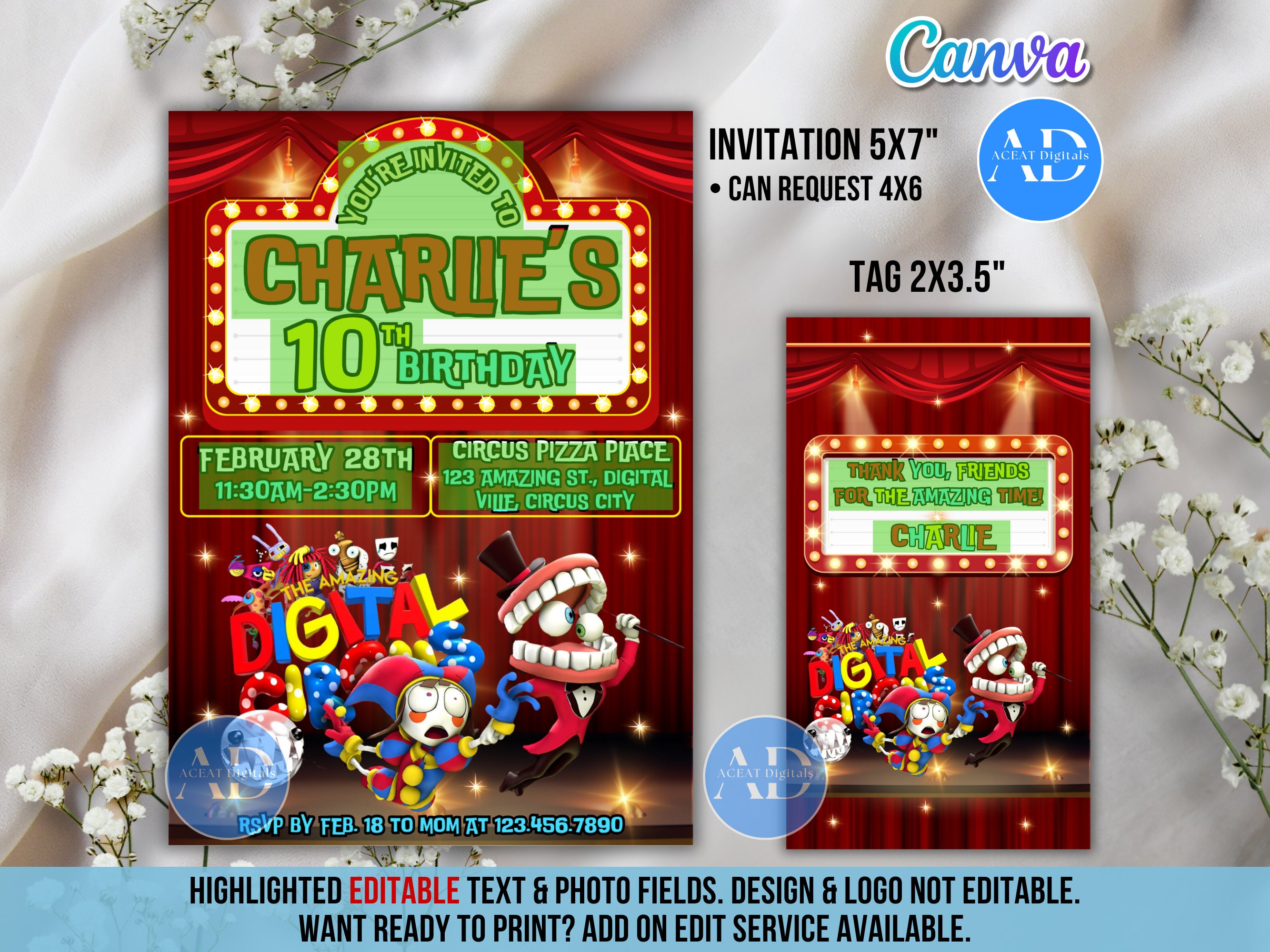Amazing Circus DIGITAL DIY Template Invitation Invite Thank You Card ...