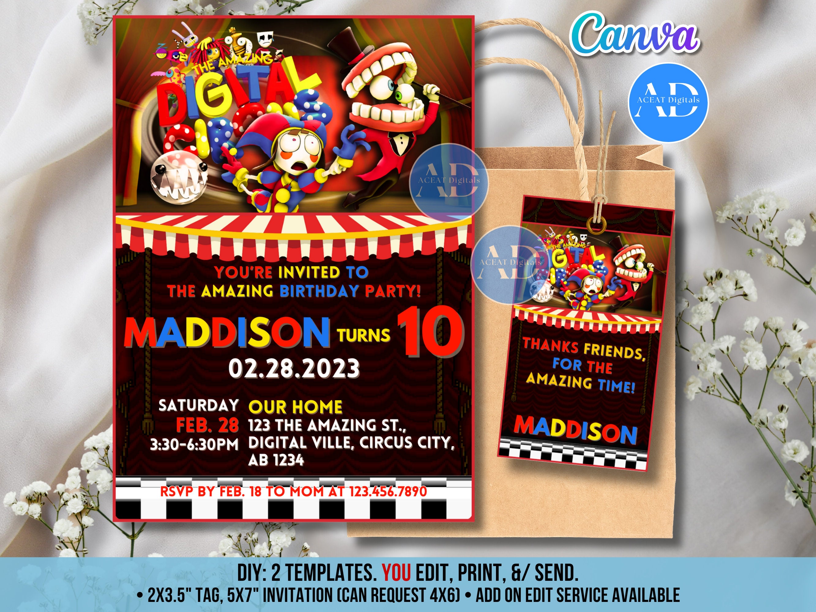 Plantilla de invitación DIY DIGITAL de circo asombroso, tarjeta de ...