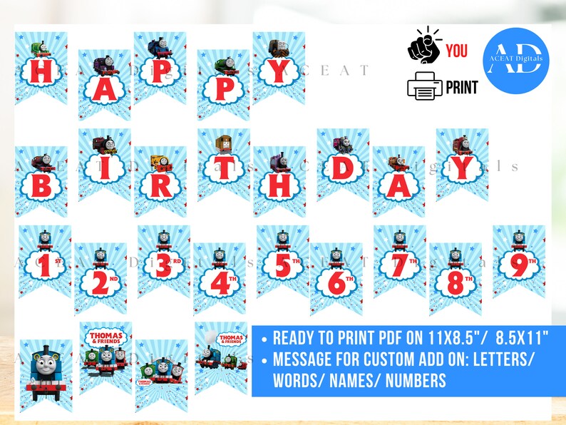 Thomas and Friends Thomas the Train, Birthday Celebration Party Banner ...