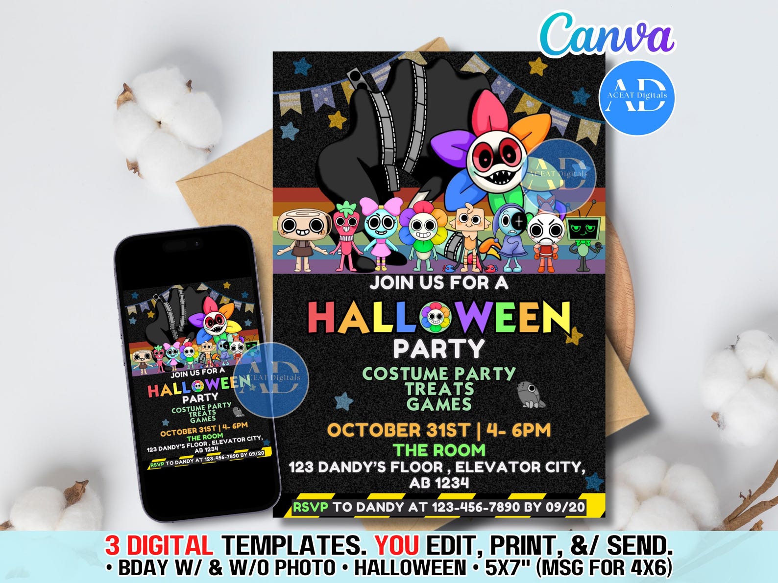 Dandy's Creepy Halloween Game World DIGITAL DIY Template Invitation ...