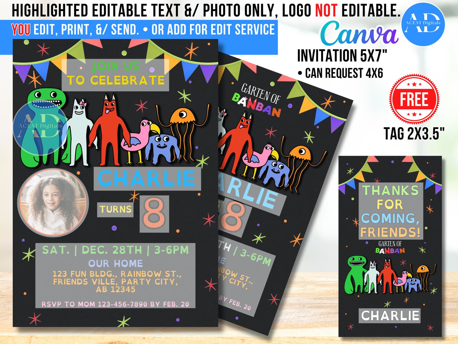 Kindergarten Friends, DIGITAL DIY Template Invitation Invite Pix Thank ...