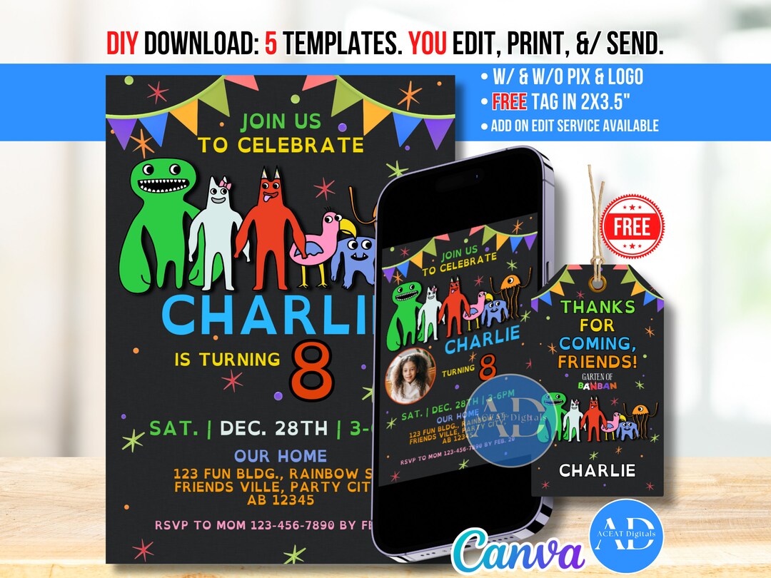 Kindergarten Friends, DIGITAL DIY Template Invitation Invite Pix Thank ...