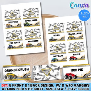 Monster Truck, DIGITAL DIY Template Food Tent Food Label Food Cards ...