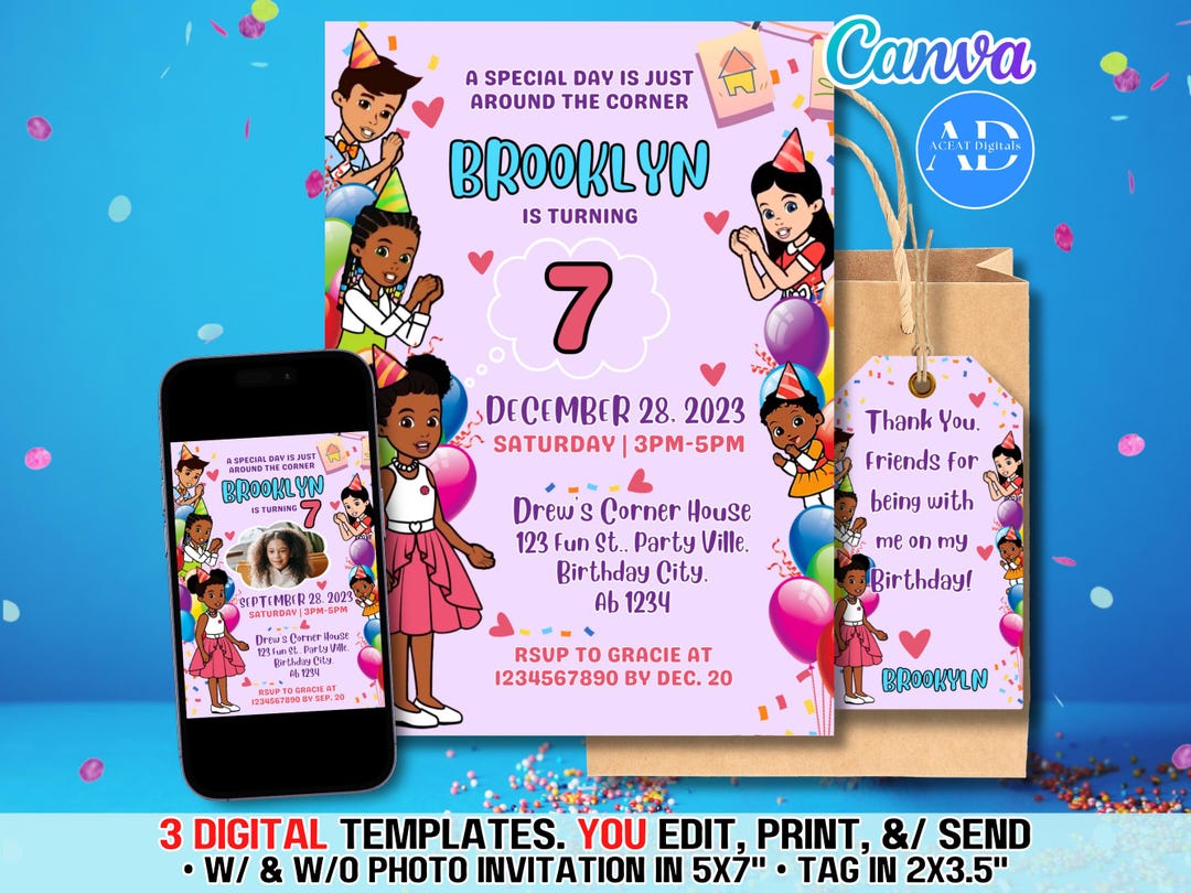 Girl's Side DIGITAL DIY Template Invitation Invite Thank You Tag Favor ...