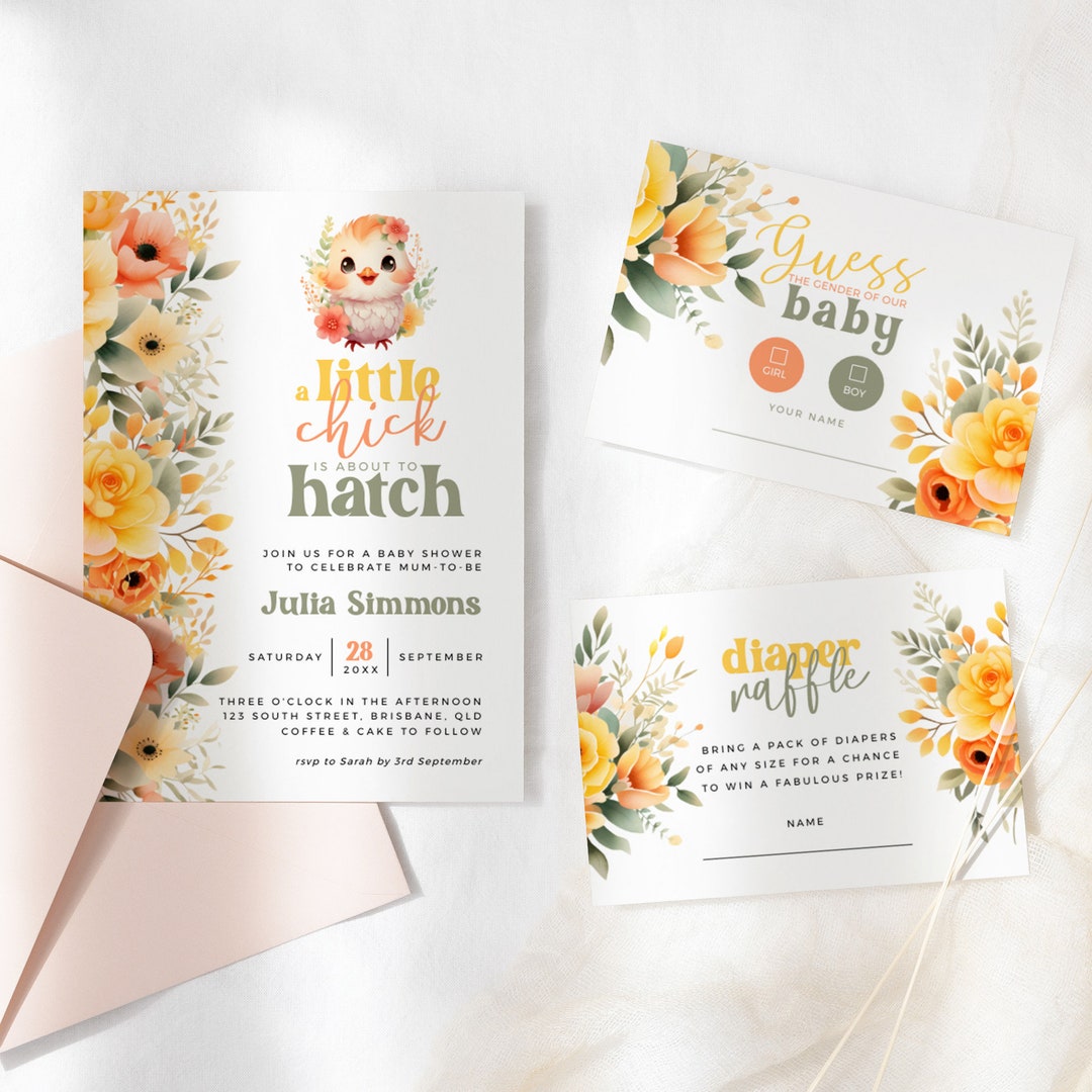 Baby Shower Invitation About to Hatch Chick Hatching Bright - Etsy