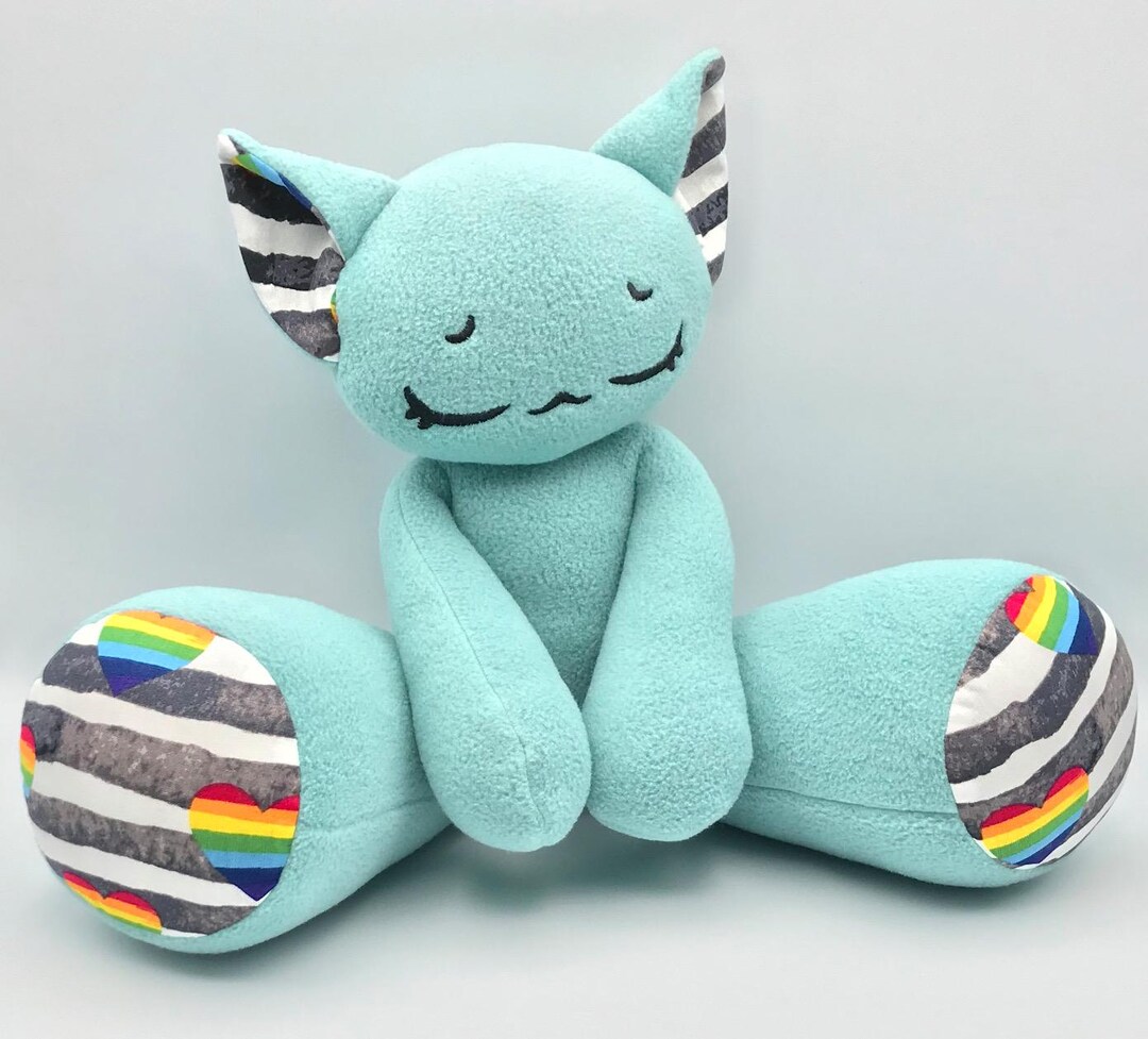 Light Blue Kitty, Rainbow Hearts - Etsy