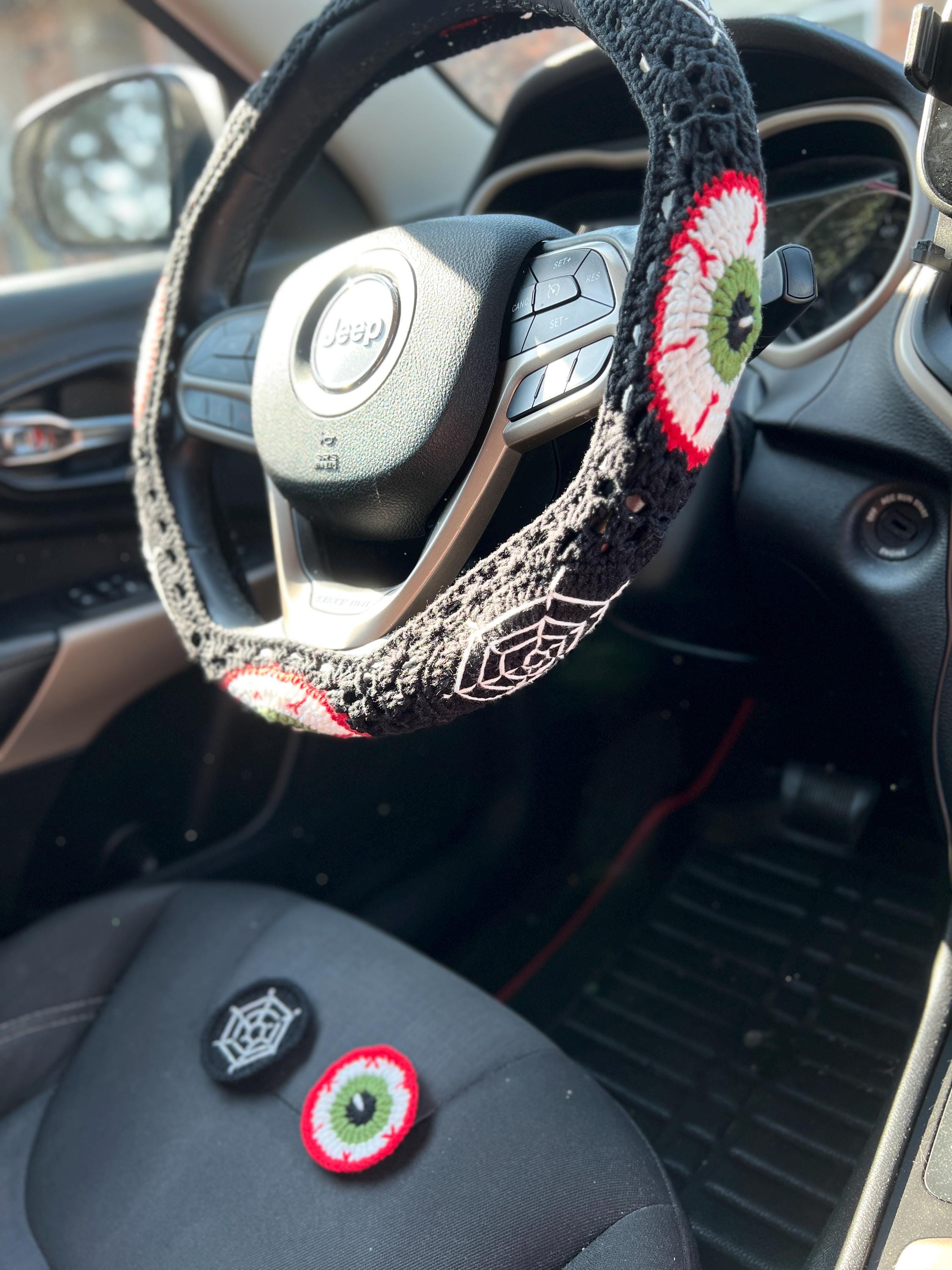 Spider Web and Evil Eye Steering Wheel Cover, Crochet Spider Web Car ...