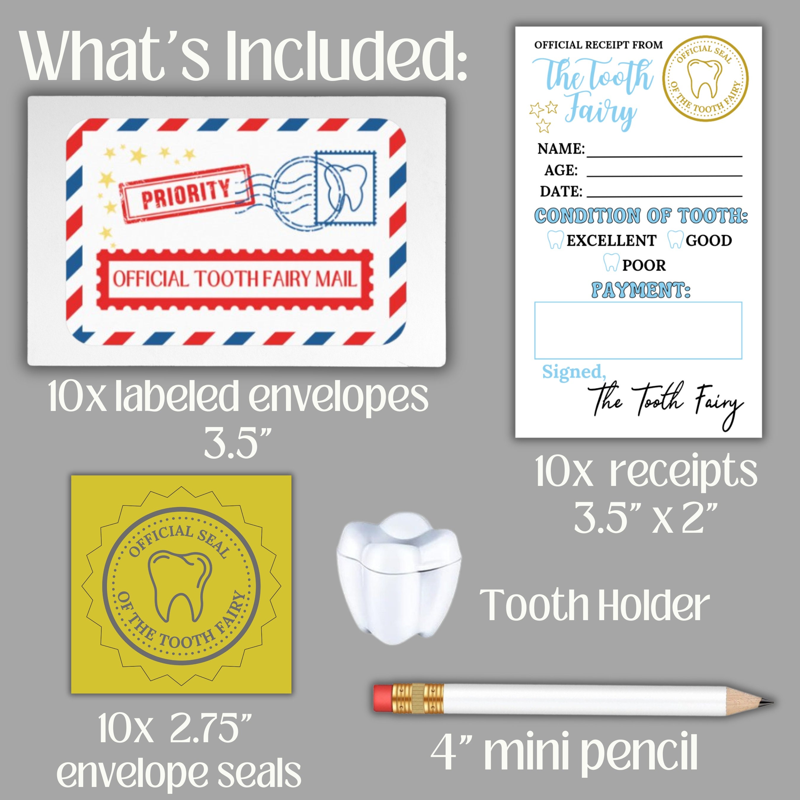 Mini Tooth Fairy Mail Kit, Boy, Girl, Tooth Receipt, Lost Tooth ...