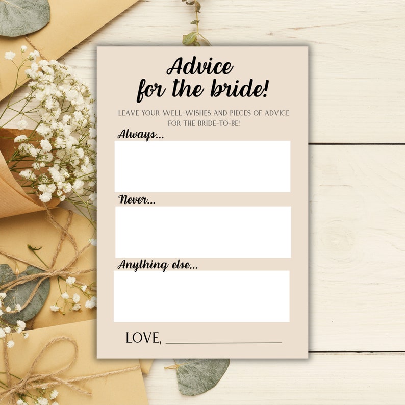 Bridal Shower Advice Cards, Bridal Party Game, Bridal Party ...