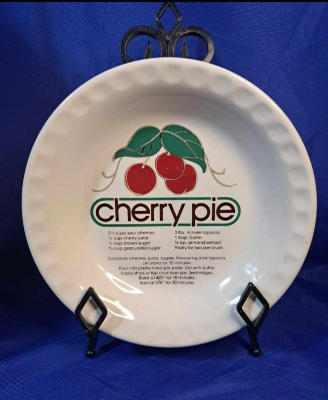 Vintage Cherry Pie Recipe Pie Plate 10 Inches No Chips No Cracks - Etsy