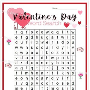 2nd Grade Valentine's Day Word Search With Answer Key, Printable - Etsy