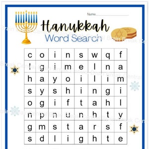 1st Grade Hanukkah Word Search With Answer Key, Printable - Etsy