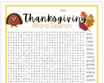 2nd Grade Thanksgiving Word Search With Answer Key, Printable - Etsy