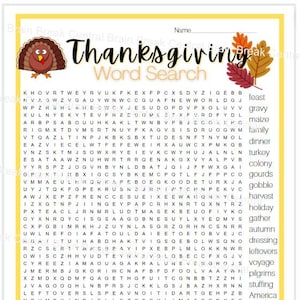High School Thanksgiving Word Search With Answer Key, Printable - Etsy
