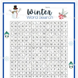 5th Grade Winter Word Search With Answer Key, Printable - Etsy