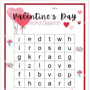 Pre-k Valentine's Day Word Search With Answer Key, Printable - Etsy