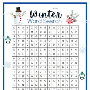 3rd Grade Winter Word Search With Answer Key, Printable - Etsy