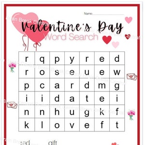 Kindergarten Valentine's Day Word Search With Answer Key, Printable - Etsy