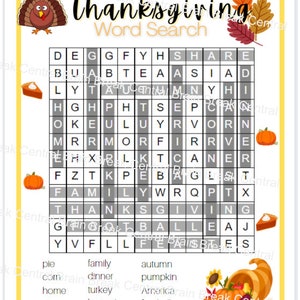 2nd Grade Thanksgiving Word Search With Answer Key, Printable - Etsy