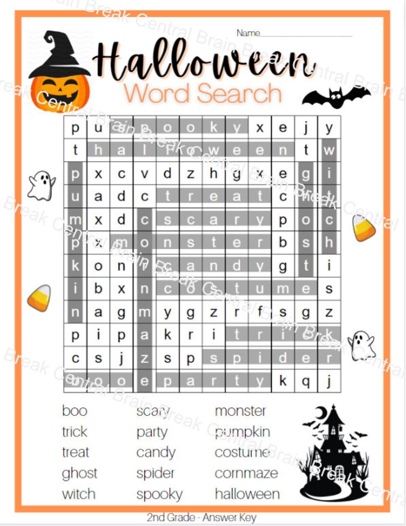 2nd Grade Halloween Word Search With Answer Key - Etsy