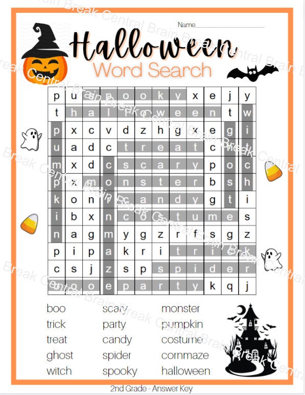 2nd Grade Halloween Word Search With Answer Key - Etsy
