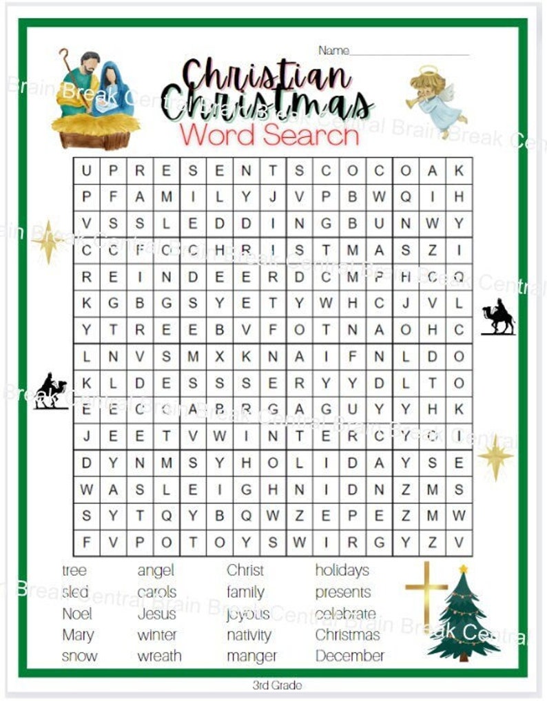 3rd Grade Christian Christmas Word Search With Answer Key, Printable - Etsy