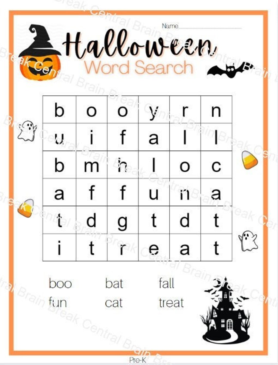 Pre-k Halloween Word Search With Answer Key - Etsy