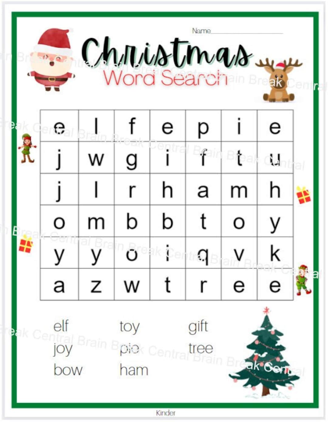 Kindergarten Christmas Word Search With Answer Key, Printable - Etsy