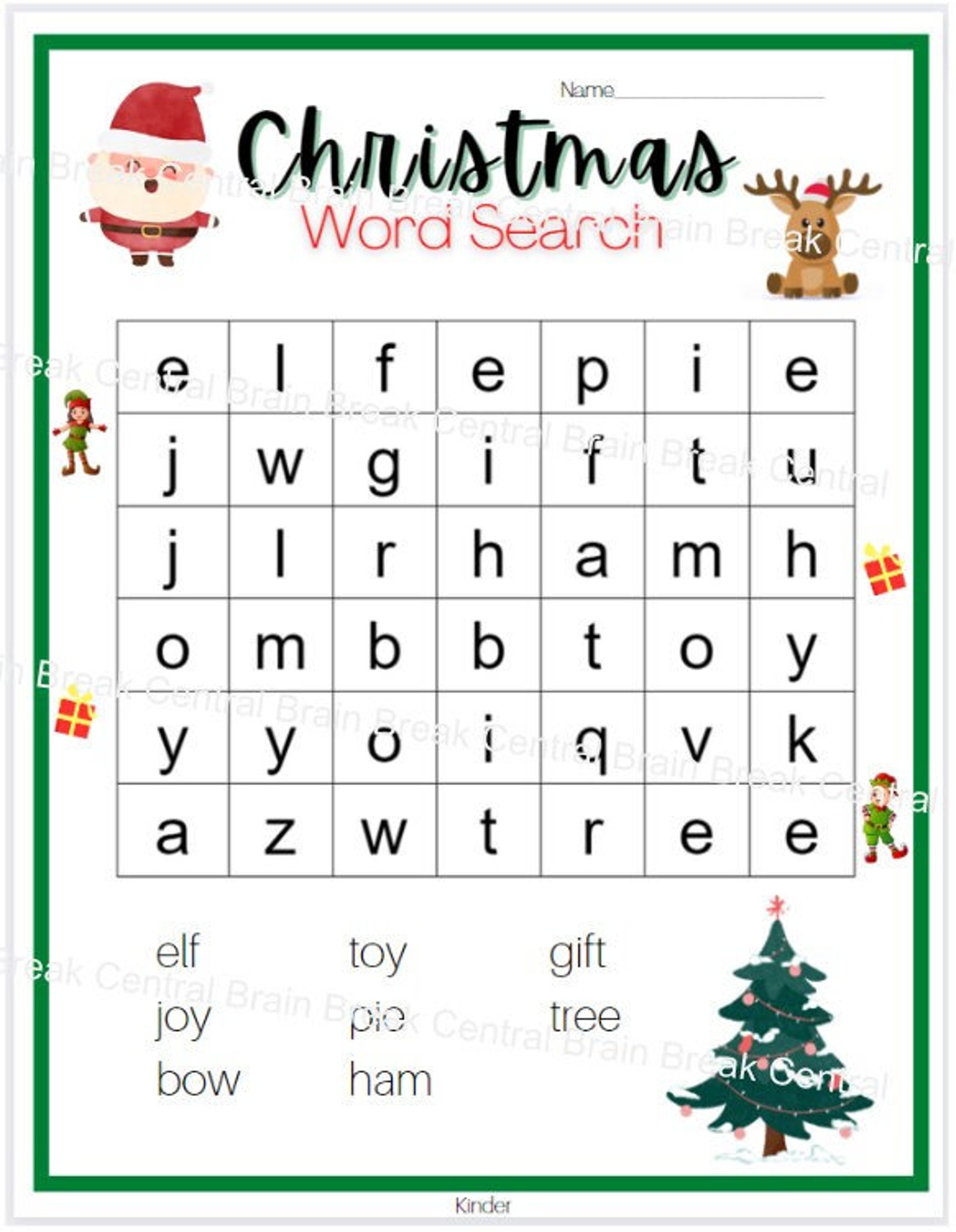 Kindergarten Christmas Word Search With Answer Key, Printable - Etsy
