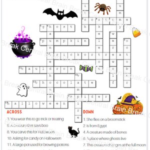 5th Grade Halloween Crossword Puzzle With Answer Key - Etsy