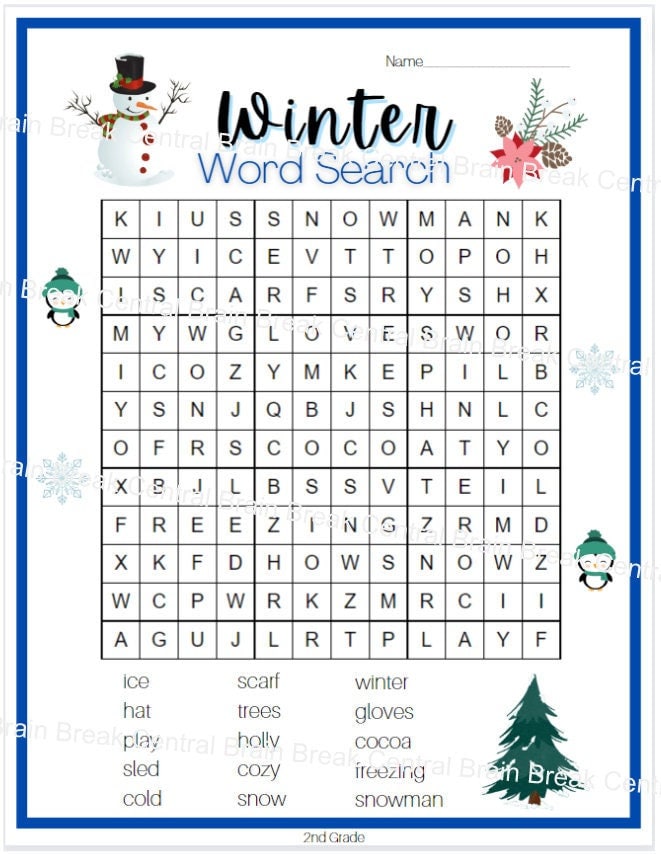 2nd Grade Winter Word Search With Answer Key, Printable - Etsy