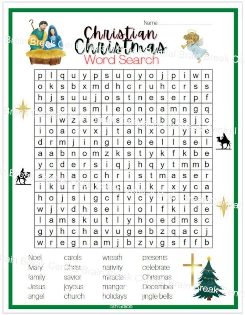 5th Grade Christian Christmas Word Search With Answer Key, Printable - Etsy