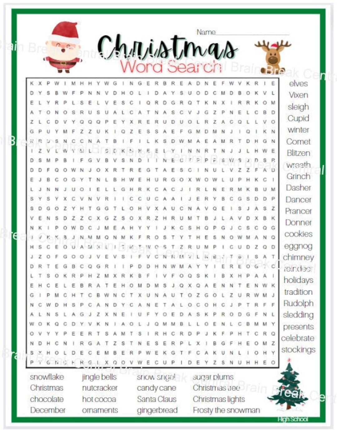 High School Christmas Word Search With Answer Key, Printable - Etsy
