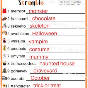 6th-8th Grade Halloween Word Scramble Worksheet With Answer Key ...