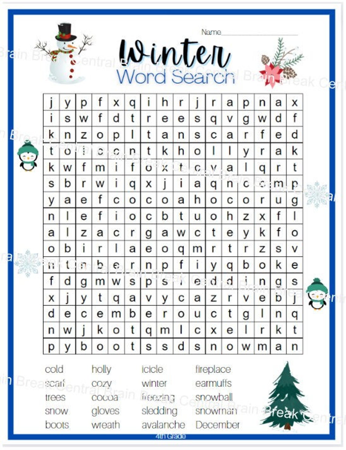 4th Grade Winter Word Search With Answer Key, Printable - Etsy