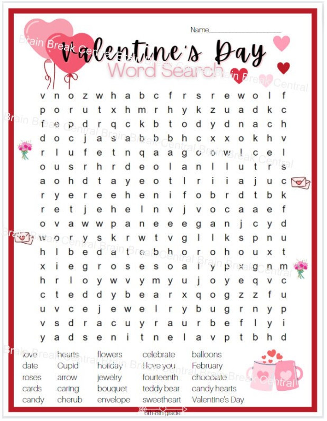 6th-8th Grade Valentine's Day Word Search With Answer Key, Printable - Etsy