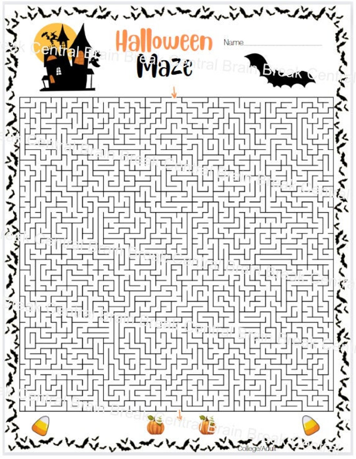 College/adult Halloween Maze With Answer Key, Printable - Etsy