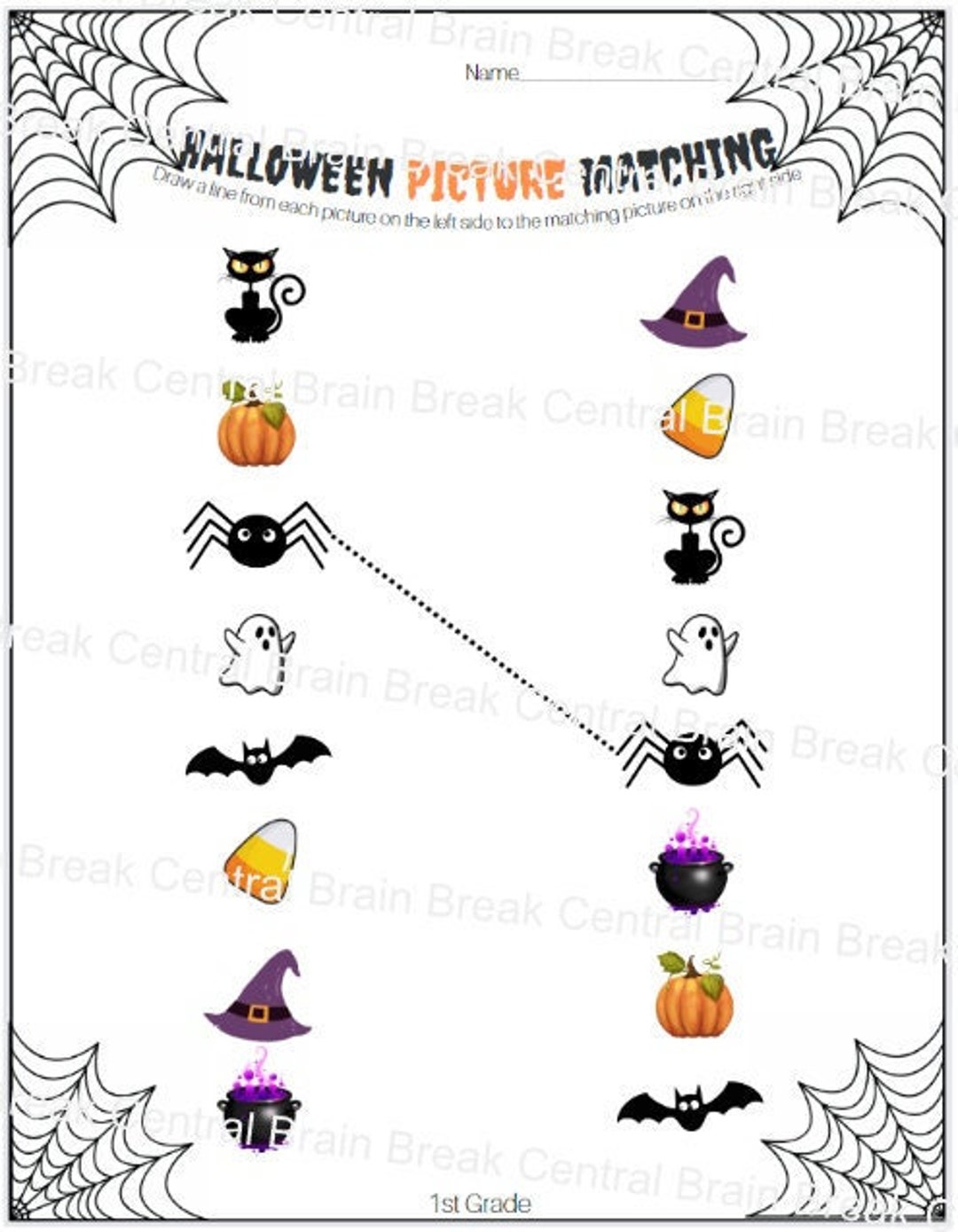 1st Halloween Picture Matching Worksheet With Answer Key, Printable - Etsy
